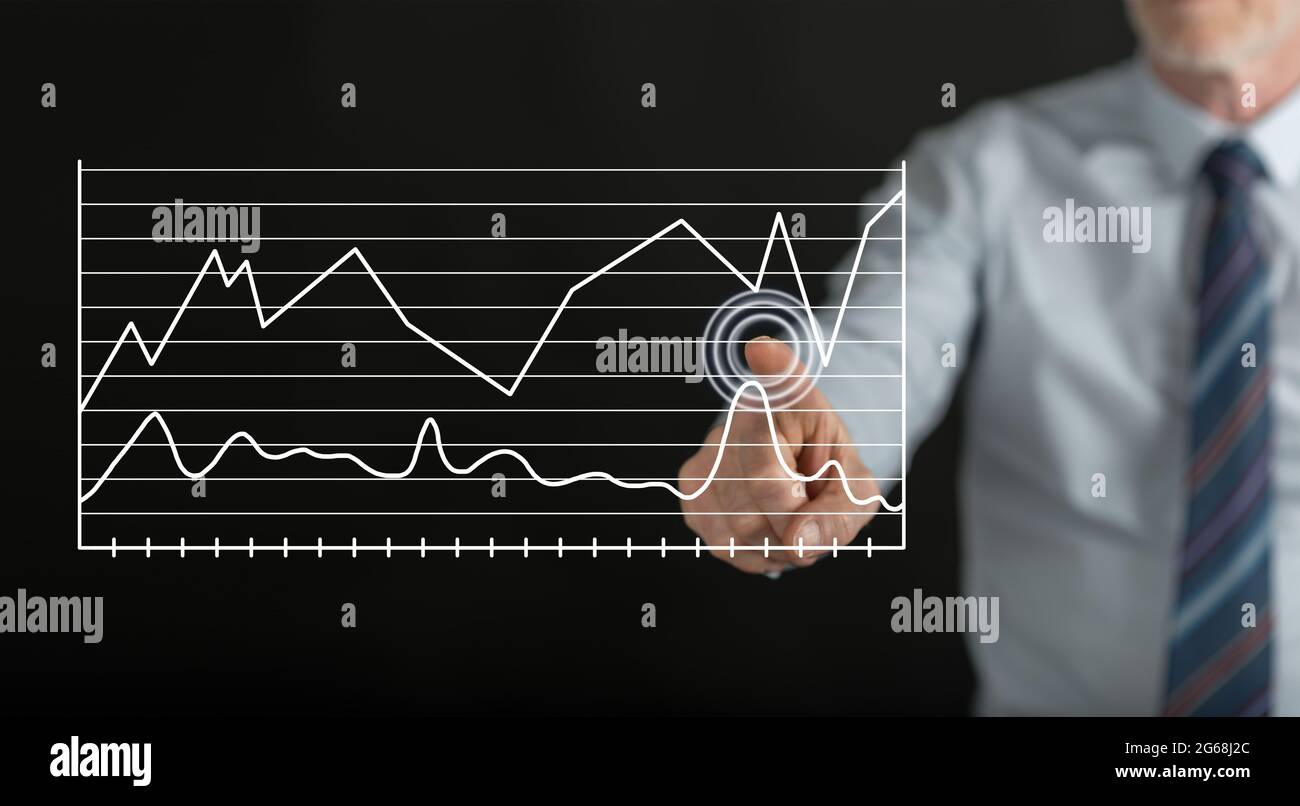 Man touching business charts on a touch screen with his finger Stock ...