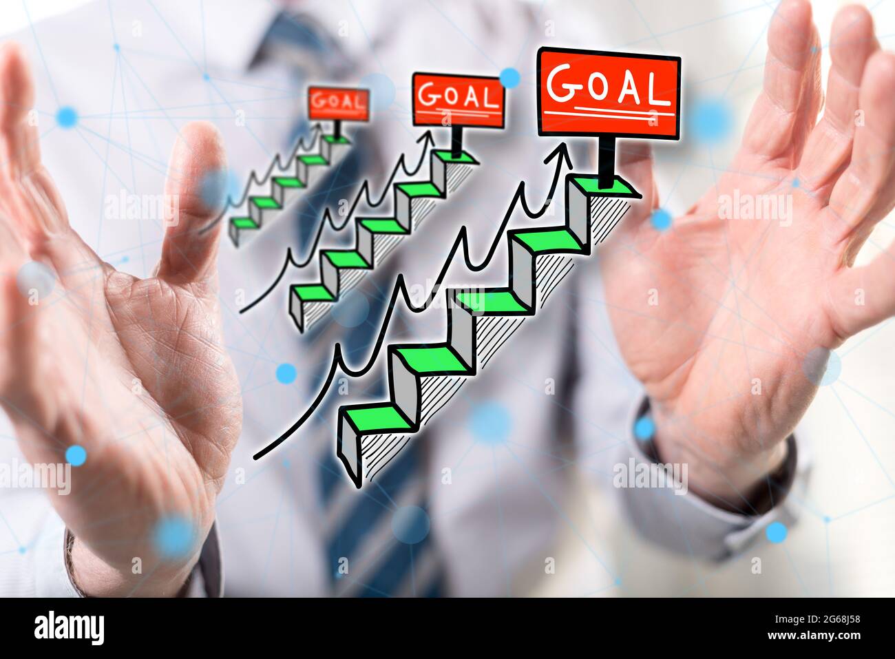 Goal concept between hands of a man in background Stock Photo - Alamy