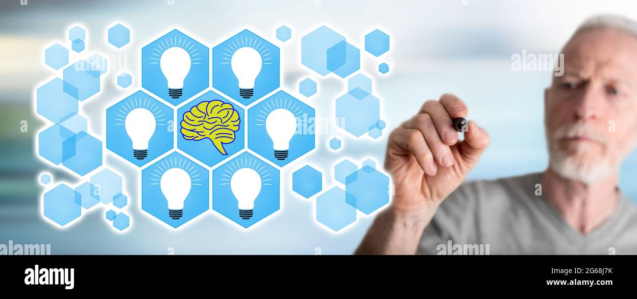 Human brain ideas concept drawn by a man Stock Photo - Alamy