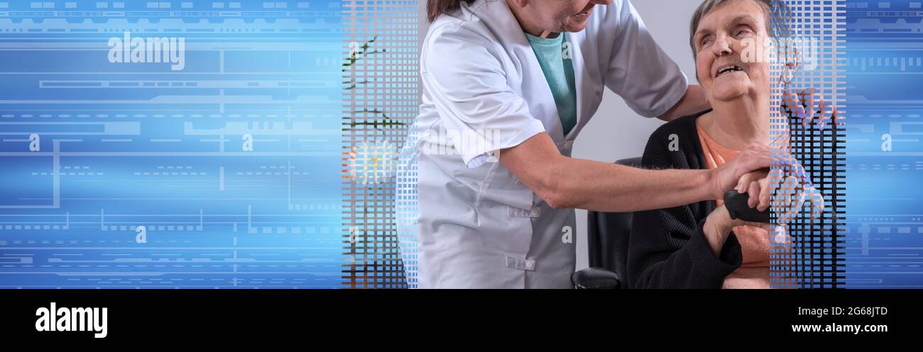Nurse comforting a senior woman. panoramic banner Stock Photo - Alamy