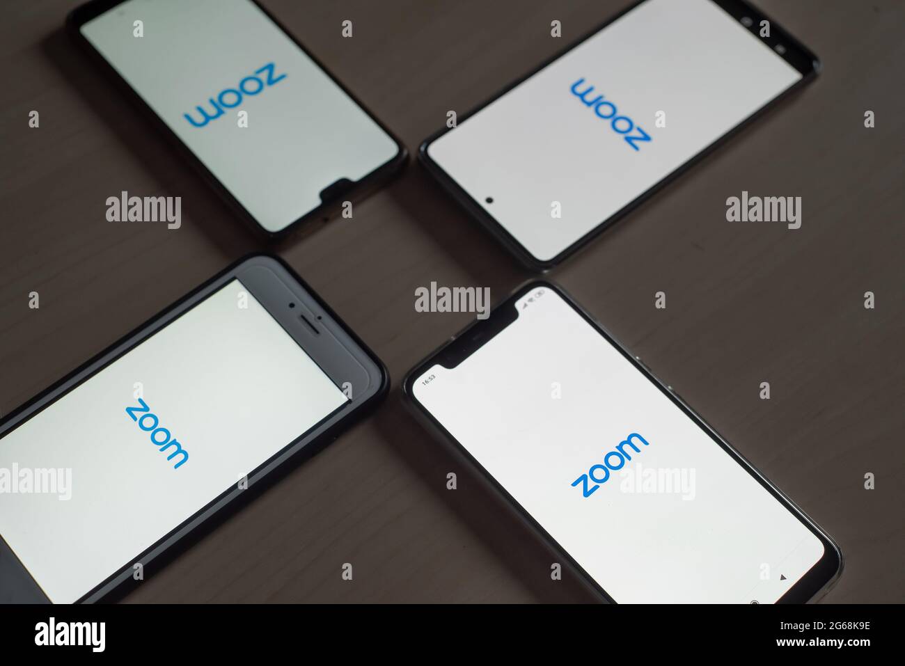 November 8, 2020 Russia, Novosibirsk: Smartphones with zoom logo on the ...