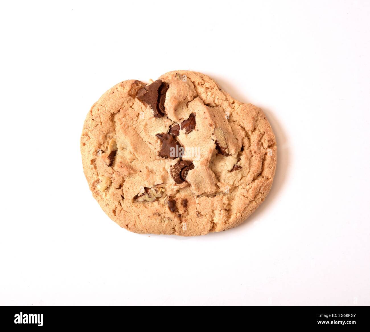 Overhead view of a chocolate chip cookie on a white background Stock ...
