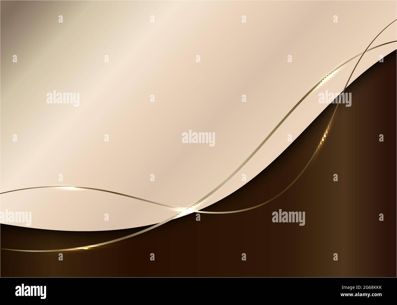 Abstract elegant shiny brown curved shape with golden wave line ...