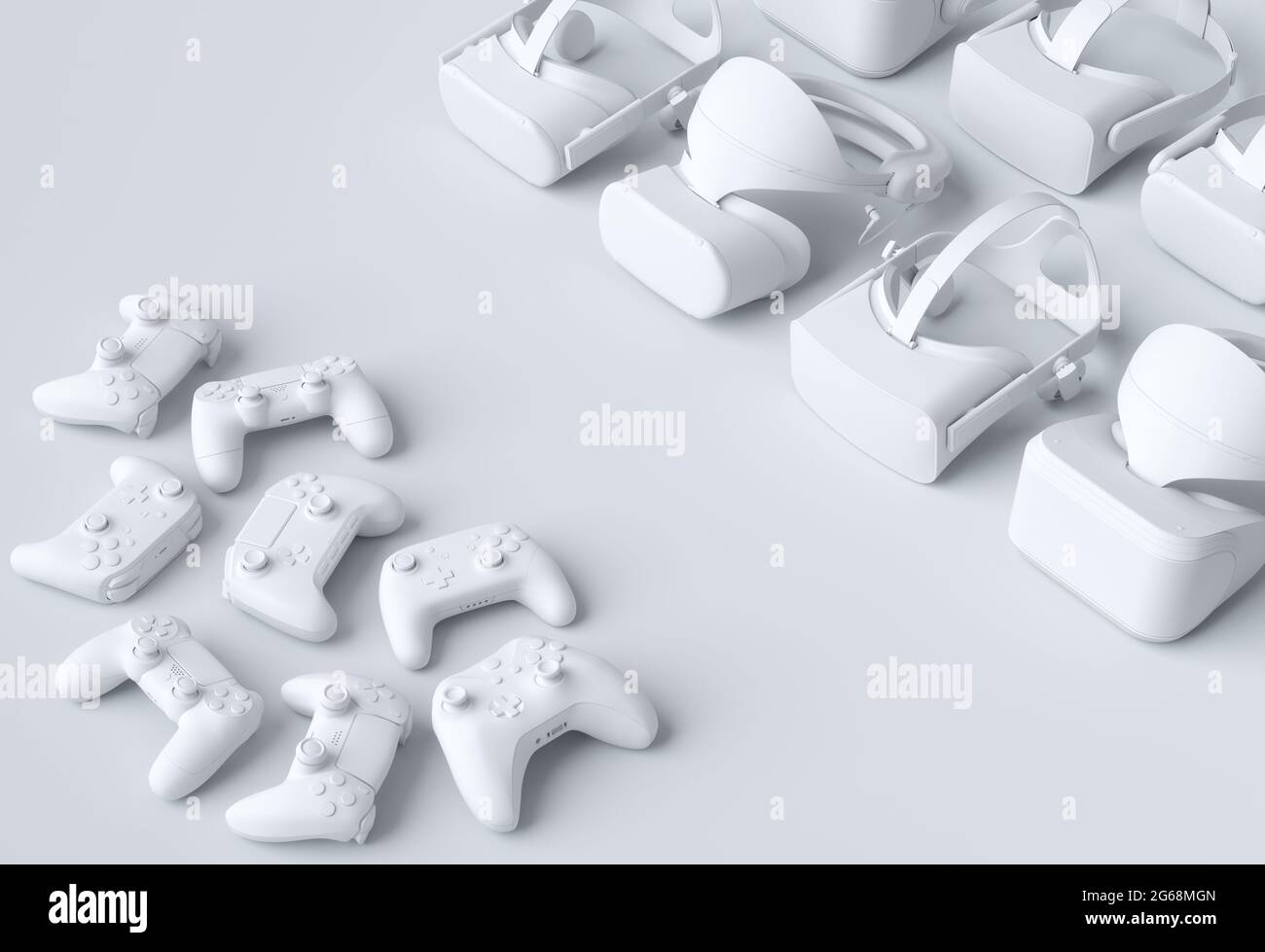 Top view monochrome virtual reality glasses and controllers for online ...