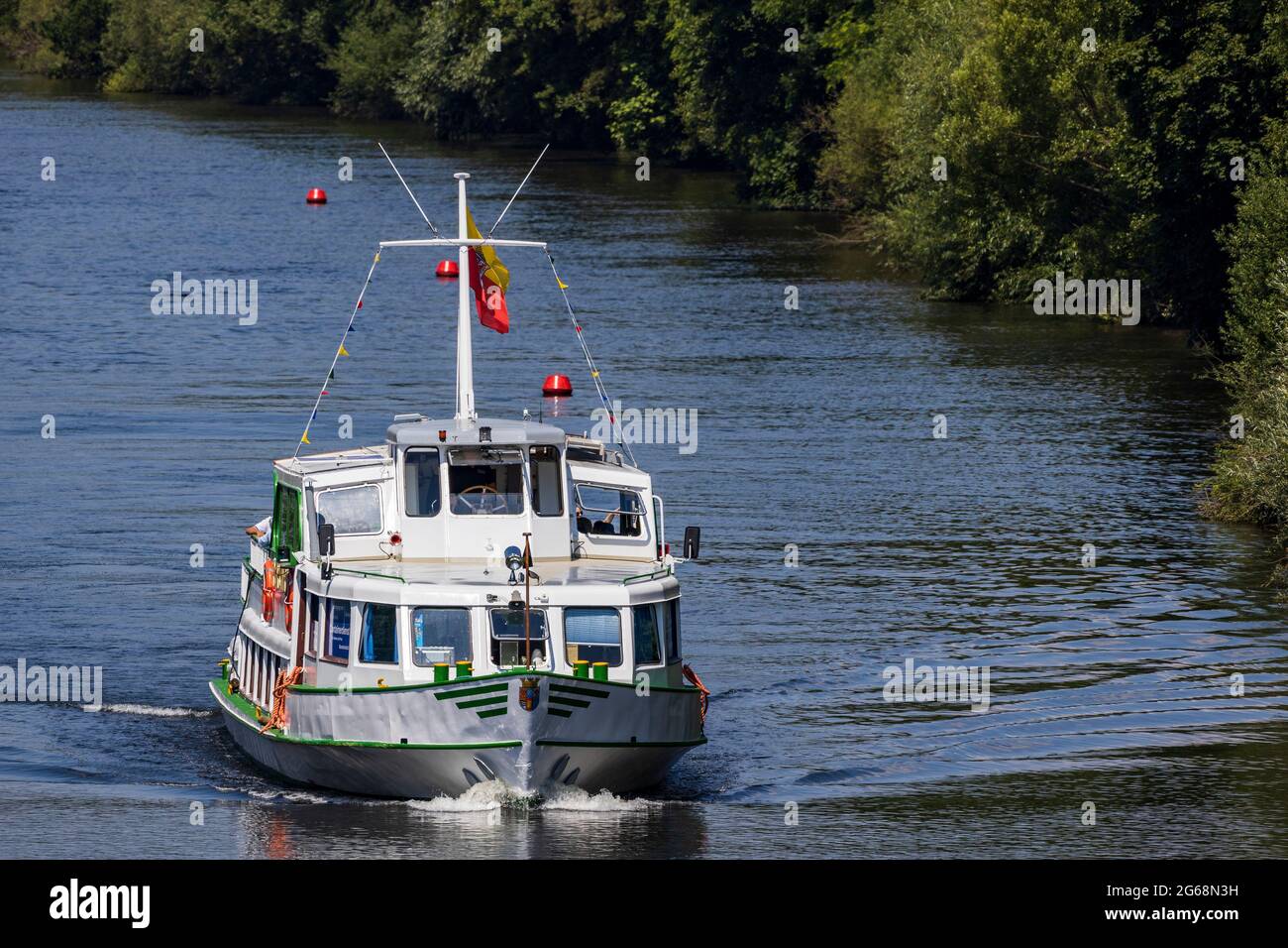 Excursion boat on the river Ruhr at Kettwig, Essen, Ruhr Area, North ...