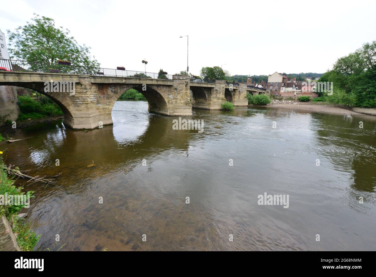 The Severn Bridge at Bridgnorth in Shropshire on a dull cloudy summers ...