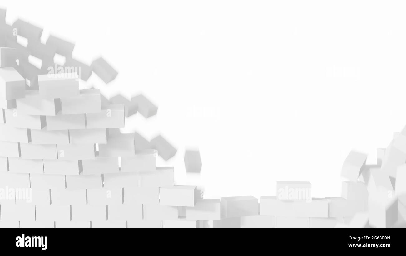 White brick wall falling apart. Isolated on white background. 3D ...