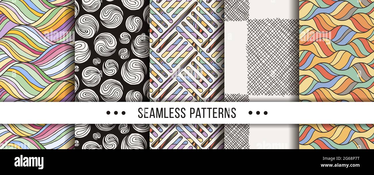 Set of seamless boho patterns with hand-drawn elements texture ...