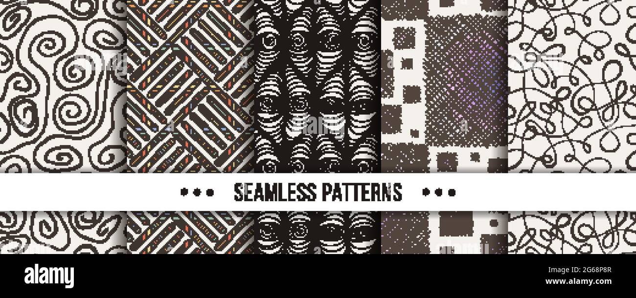 Set of seamless boho patterns with hand-drawn elements texture ...
