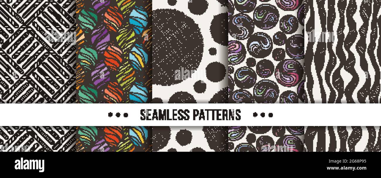 Set of seamless boho patterns with hand-drawn elements texture ...
