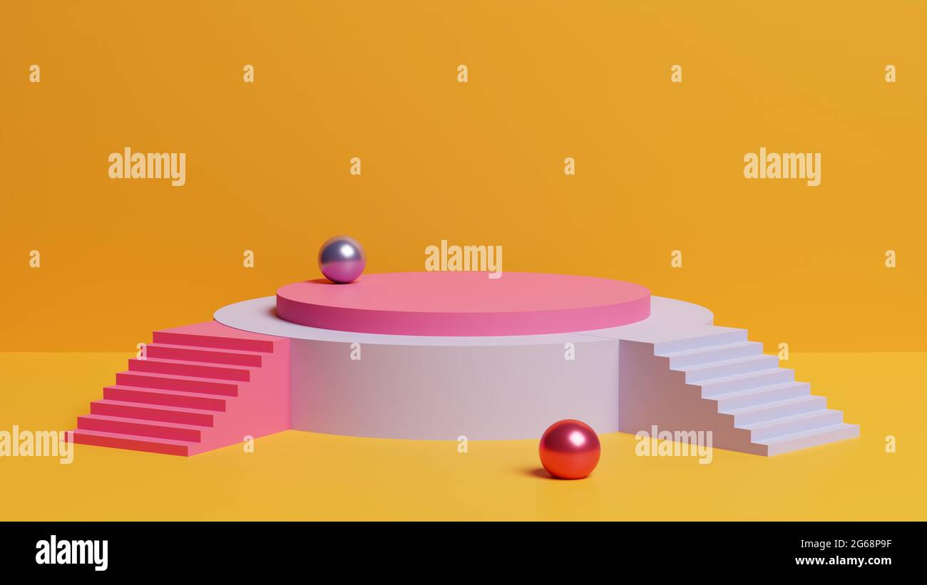 Empty platform for a product in a colorful interior. 3D illustration ...