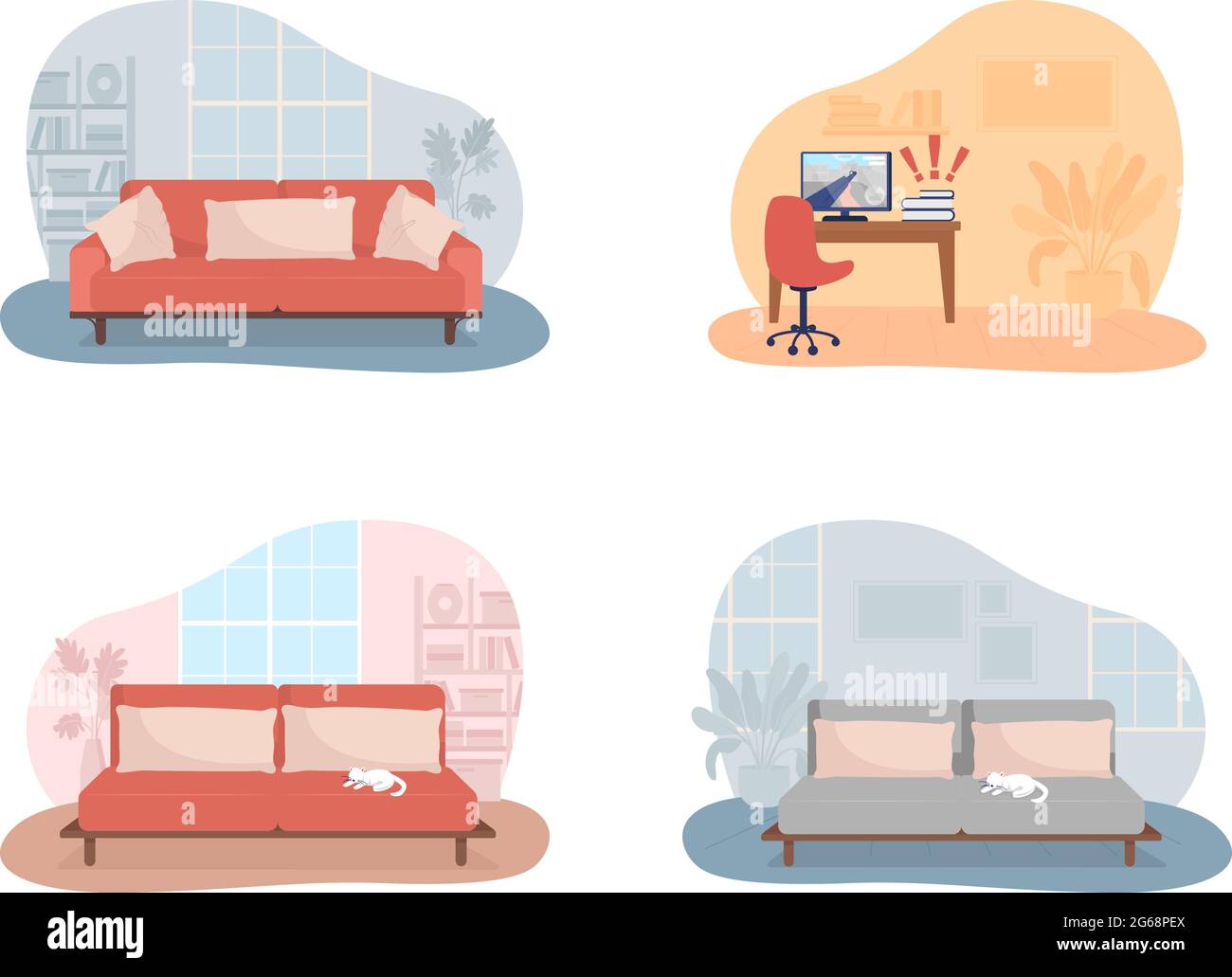 Living room and bedroom 2D vector isolated illustration Stock Vector ...