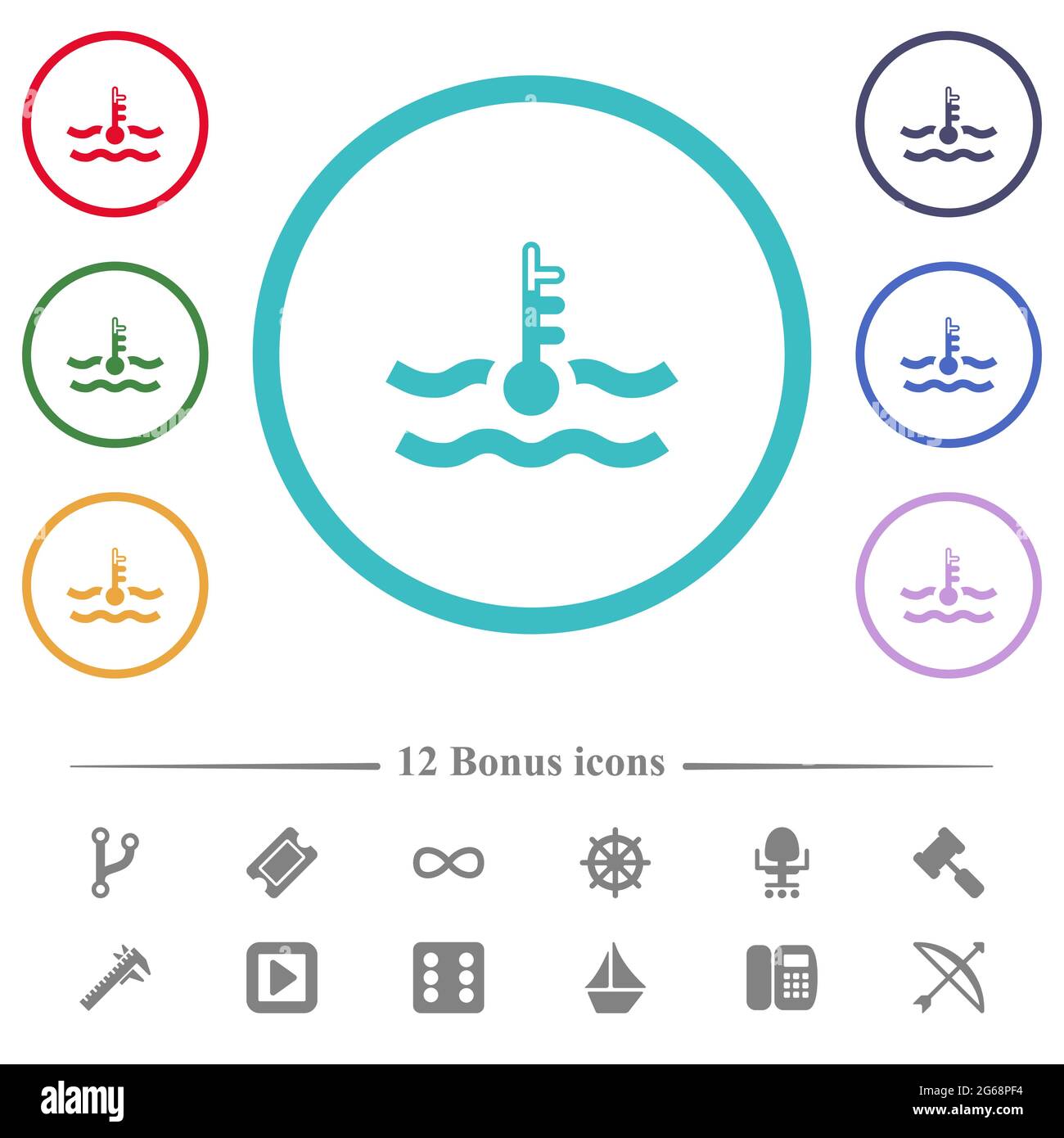 Warm temperature engine coolant flat color icons in circle shape ...