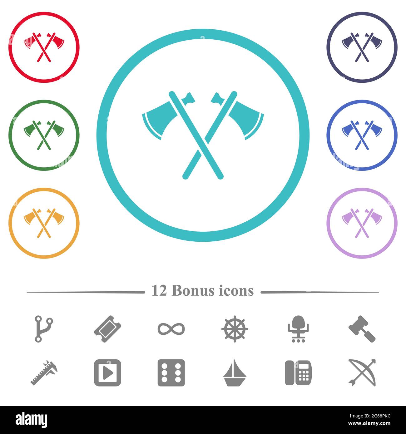 Two tomahawks flat color icons in circle shape outlines. 12 bonus icons included Stock Vector ...