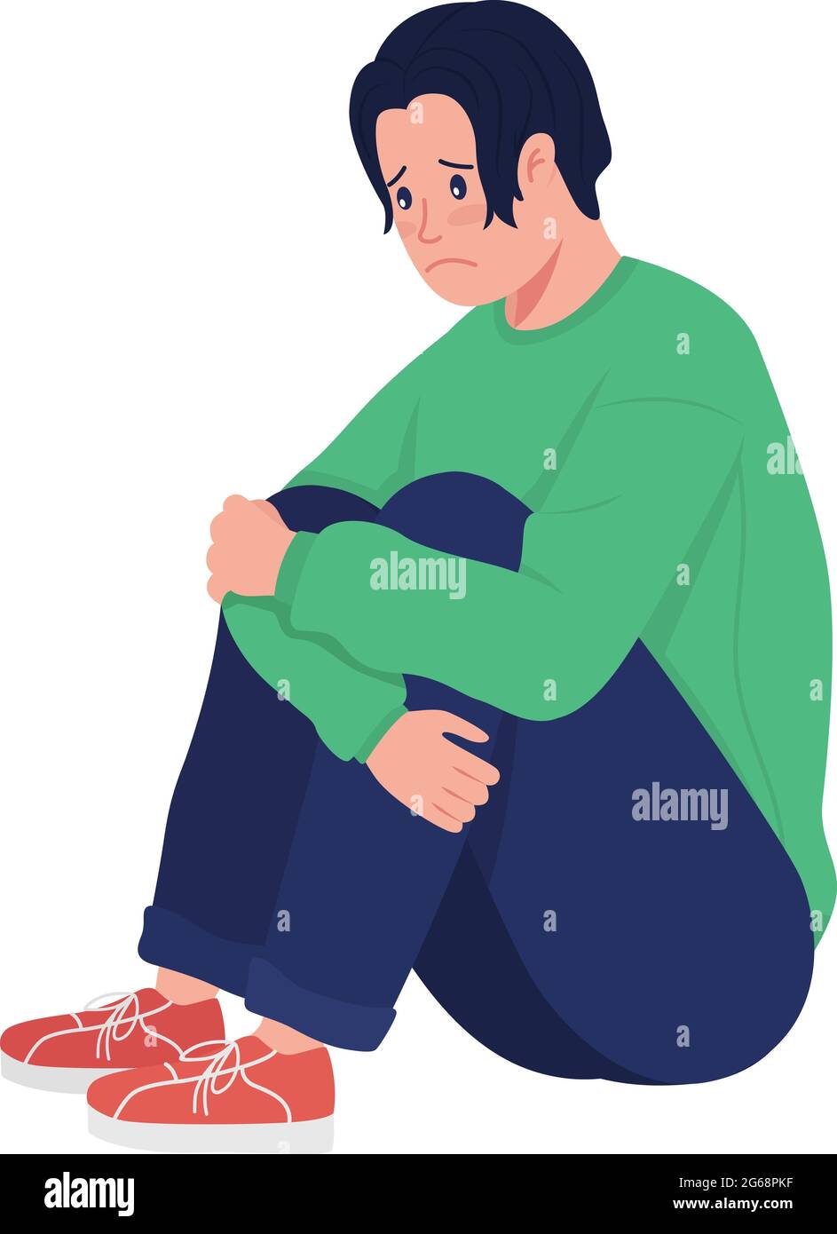 Lonely depressed teenager boy semi flat color vector character Stock ...
