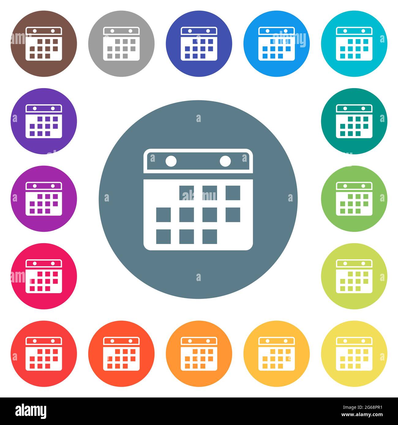 Hanging calendar alternate version flat white icons on round color ...