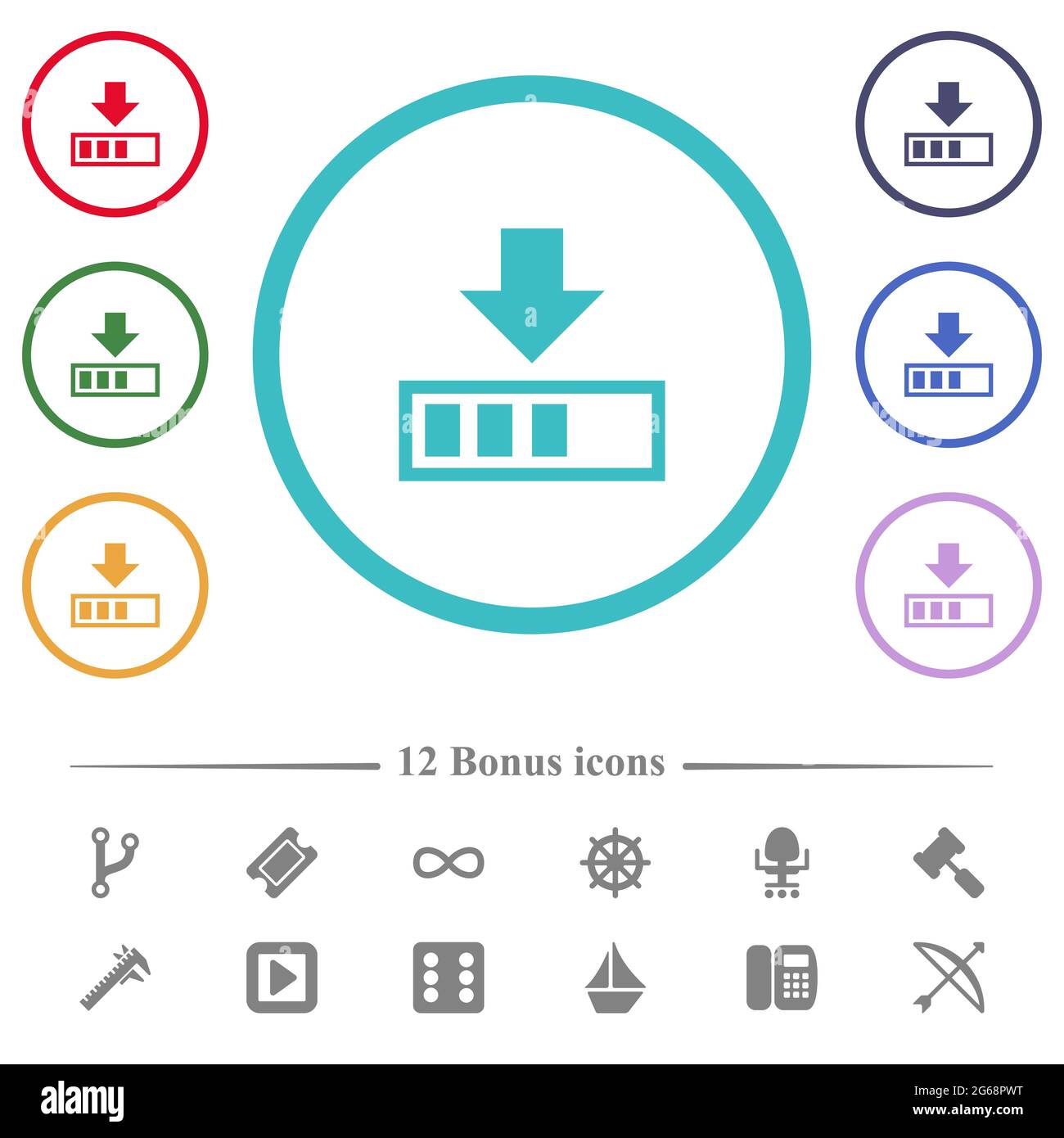 Download in progress flat color icons in circle shape outlines. 12 ...