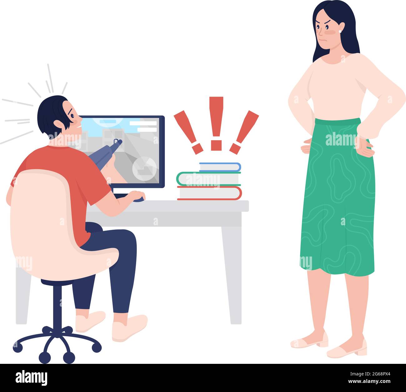 Mom angry with son semi flat color vector characters Stock Vector Image ...