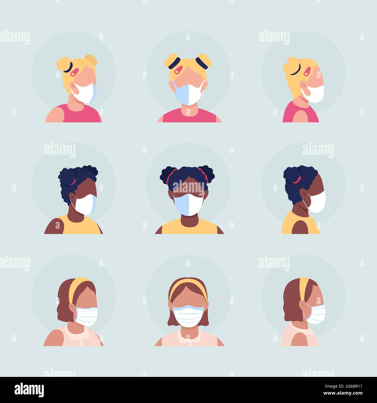 Face masks for children semi flat color vector character avatar set ...