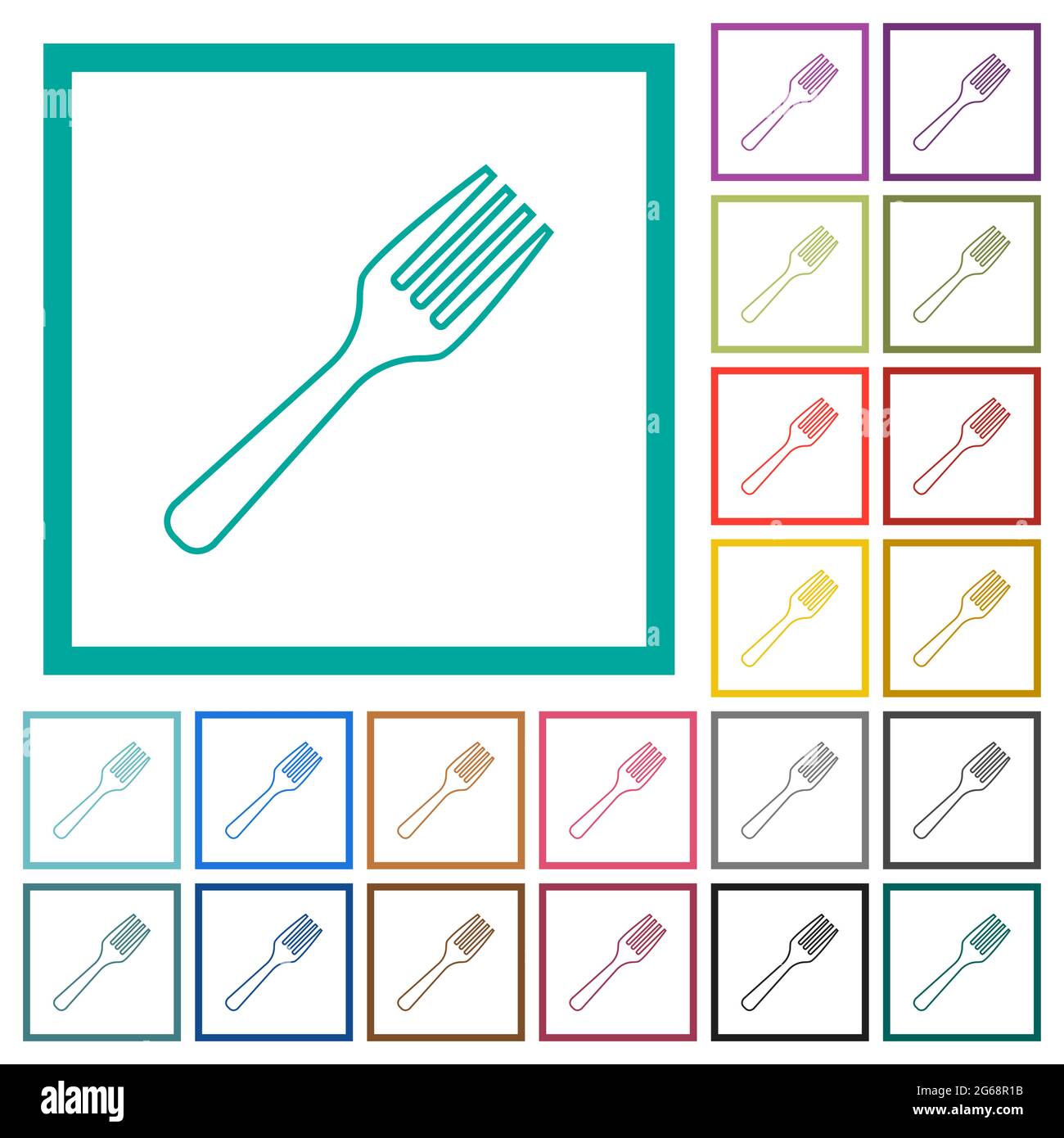 Single fork flat color icons with quadrant frames on white background ...