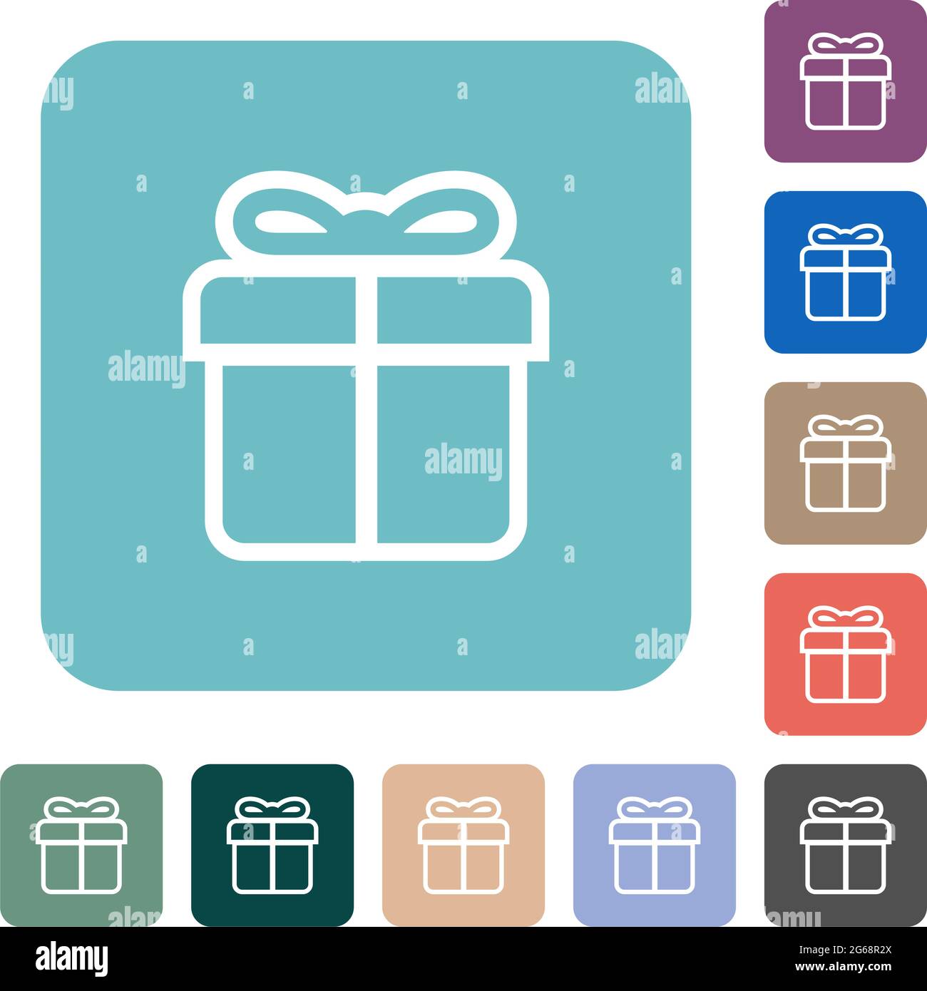 Gift box outline white flat icons on color rounded square backgrounds ...