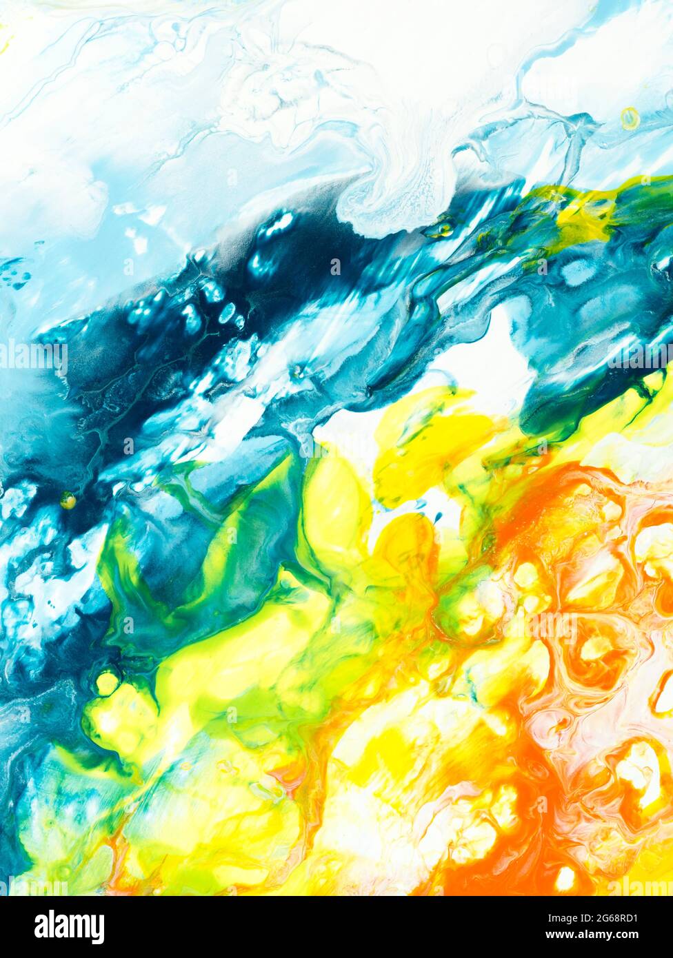 Blue and yellow creative abstract hand painted background, fluid art ...