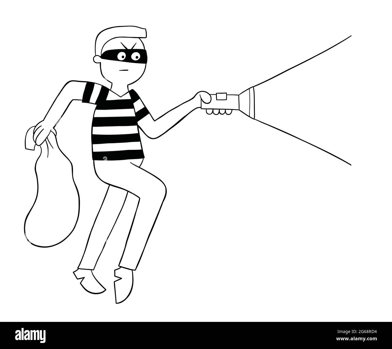 Cartoon thief walks with sack and flashlight, vector illustration ...