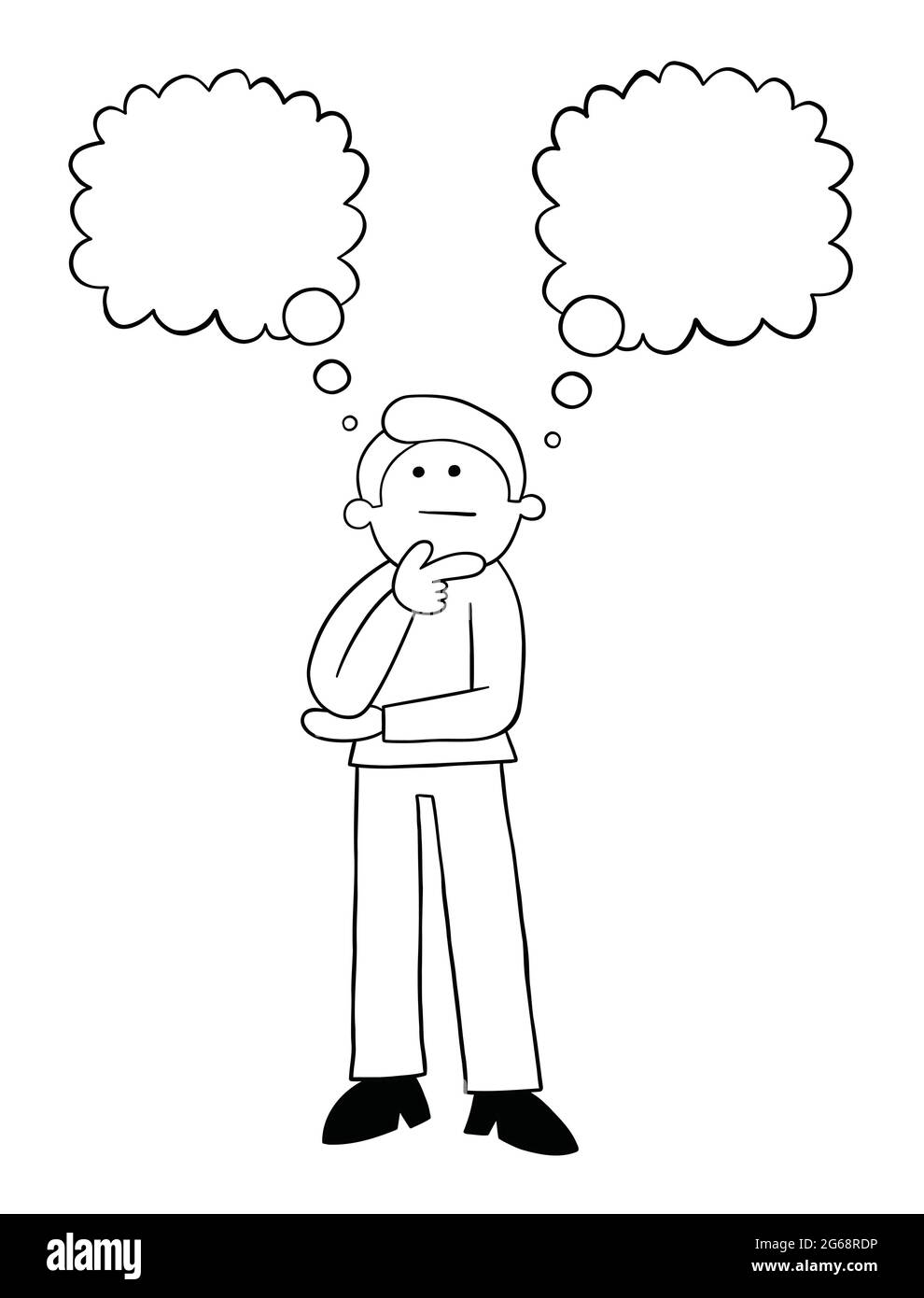 Cartoon man has two different opinions, vector illustration. Black ...