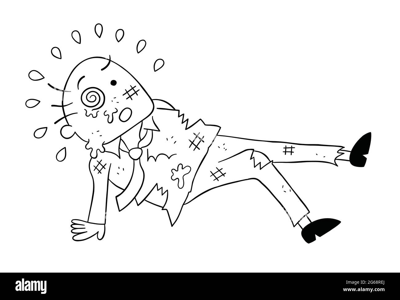 Cartoon boss man beaten, vector illustration. Black outlined and white ...