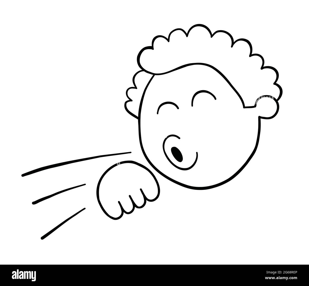 Cartoon coughing man, vector illustration. Black outlined and white ...