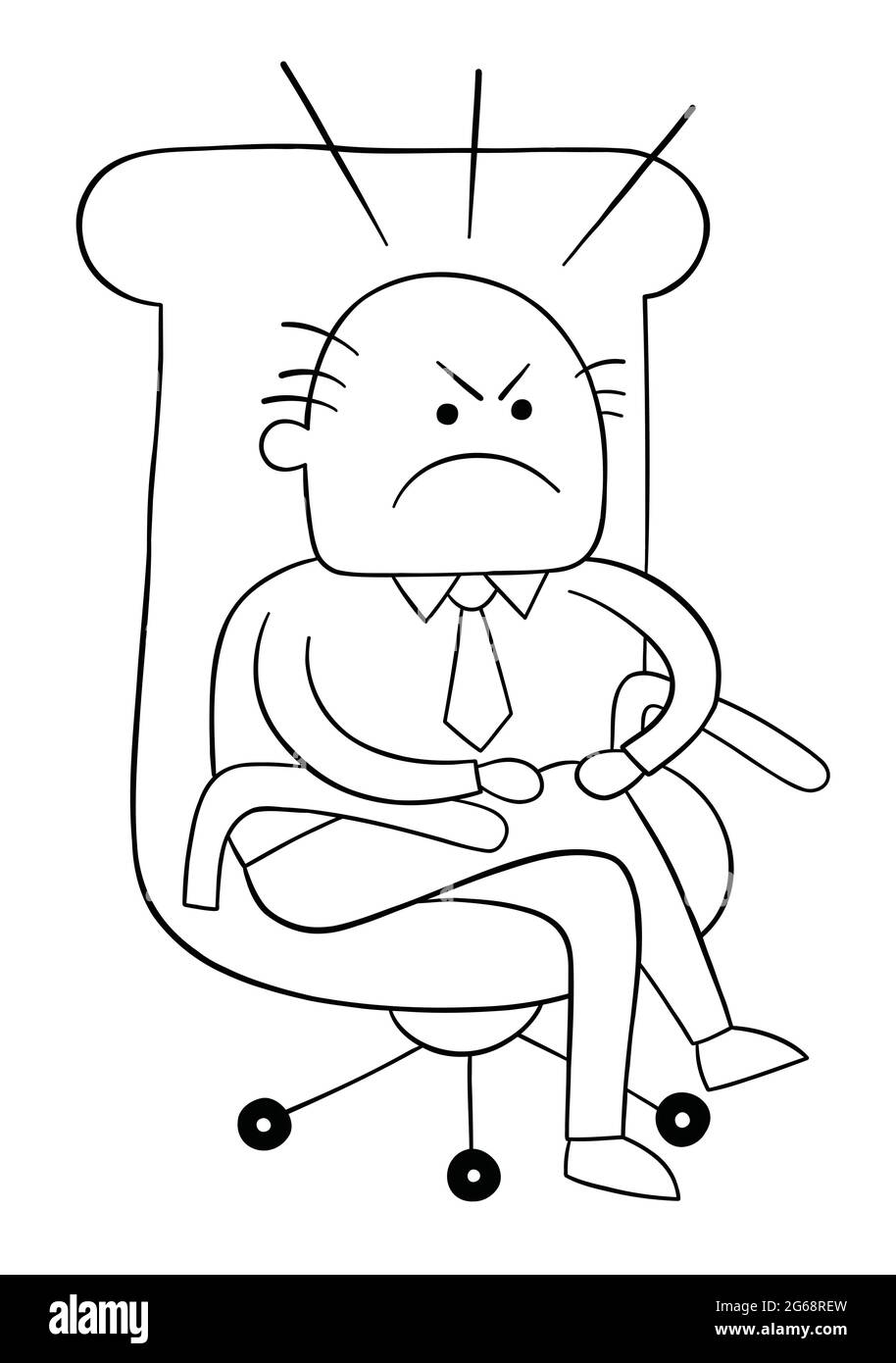 Cartoon sitting in boss chair, legs crossed and nervous, vector ...