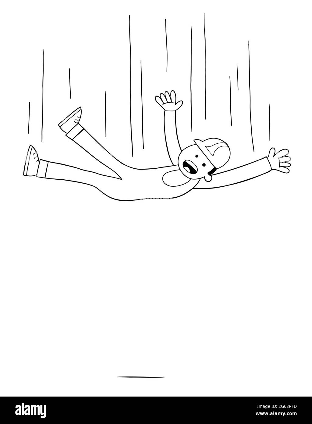 Cartoon worker falls from height, vector illustration. Black outlined ...