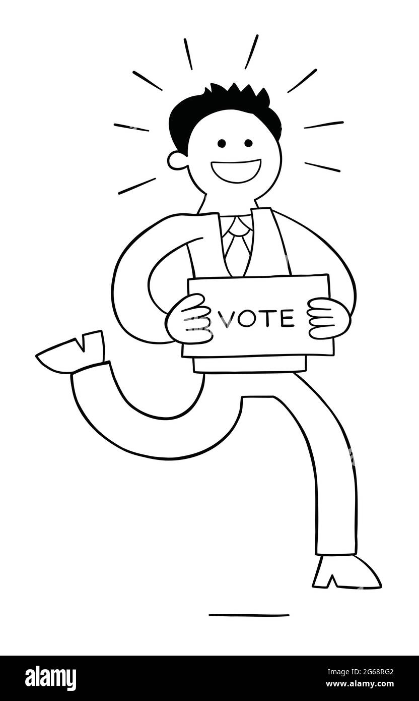 Cartoon politician running with a paper that says vote, vector ...