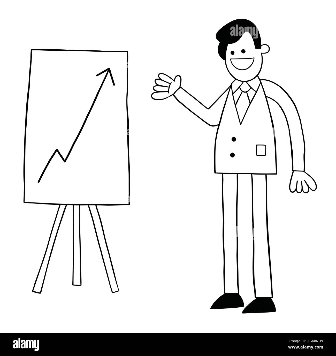 Cartoon businessman very happy to see rising sales chart, vector ...