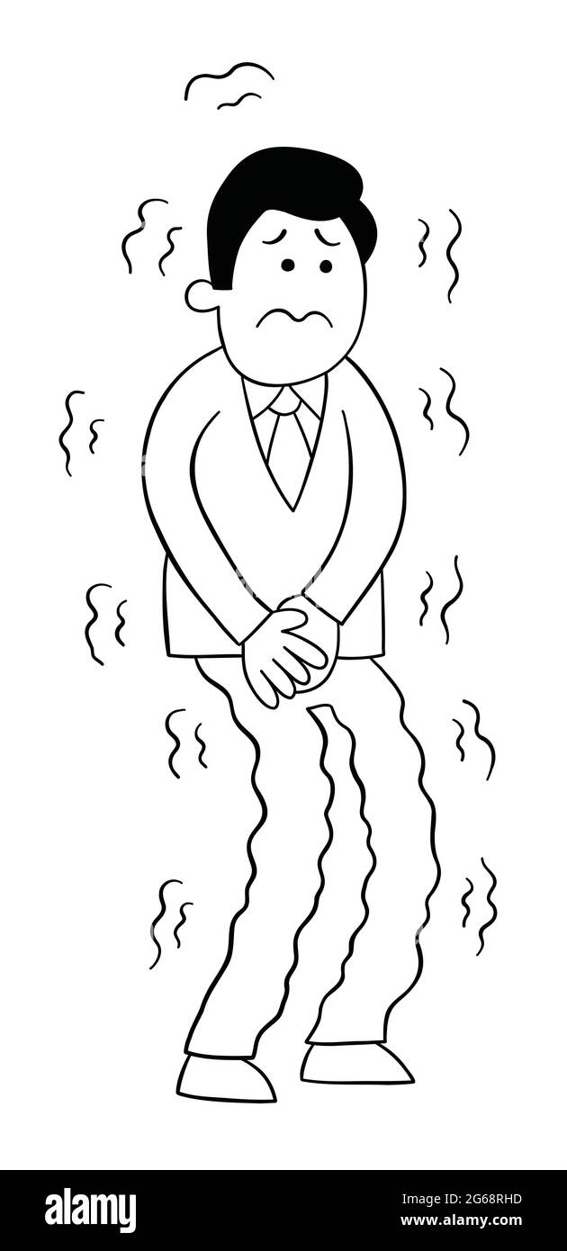 Cartoon businessman shaking with fear, vector illustration. Black ...