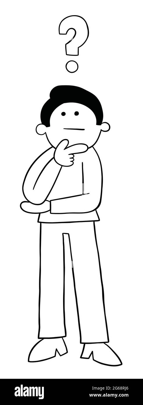 Cartoon standing young man thoughtful, vector illustration. Black ...