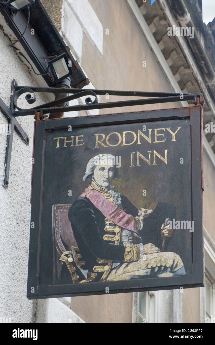 Around Helston, a small Cornish town. The sign for the rodney Inn Stock ...
