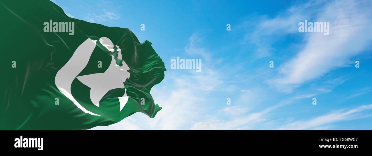 official city flag of Chiba, Chiba waving in the wind on flagpoles ...