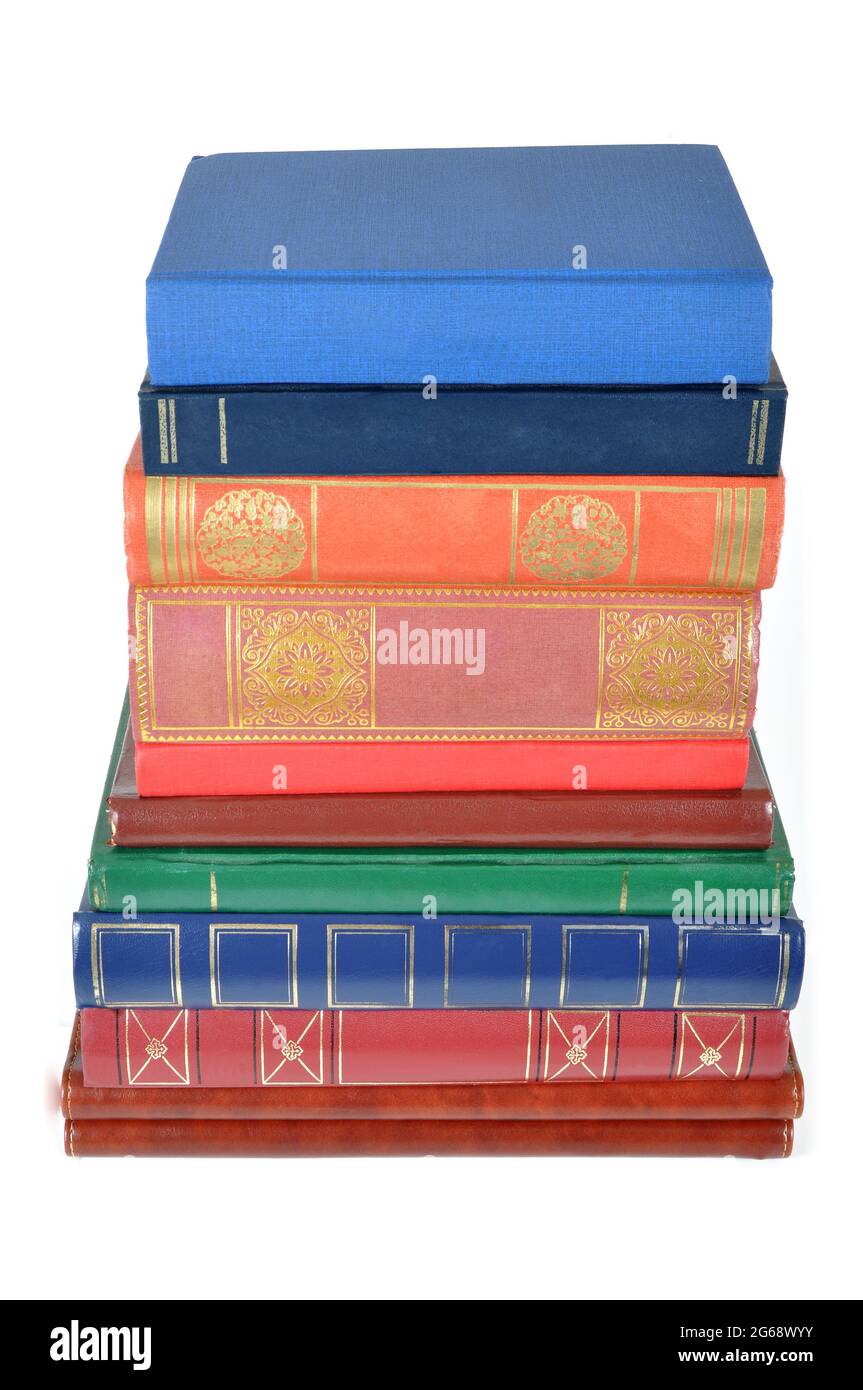 Collection of old colorful books, stack of books stacked, isolated on ...