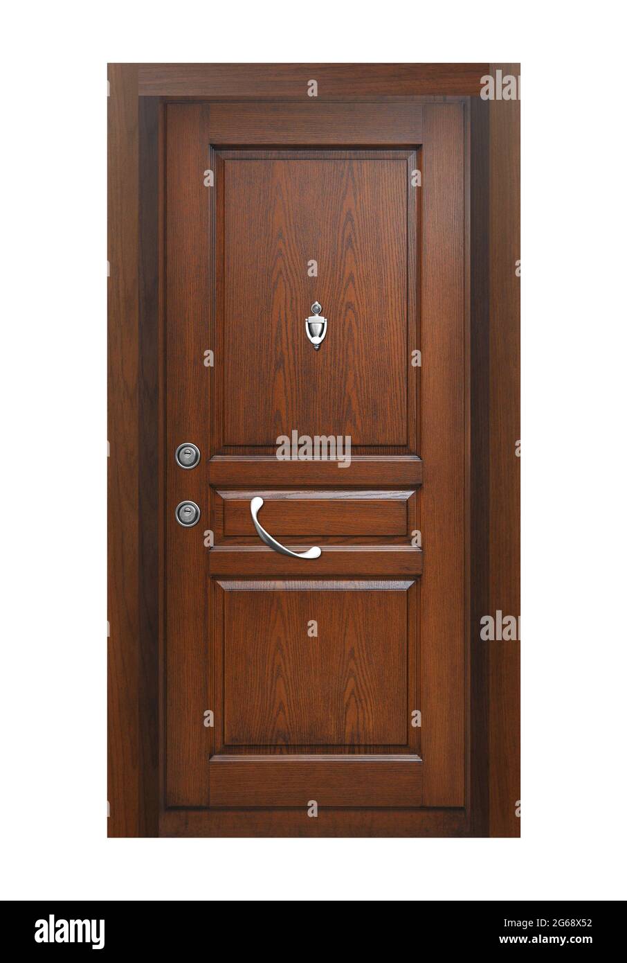 Modern wooden looking front door, very sturdy steel door Stock Photo ...