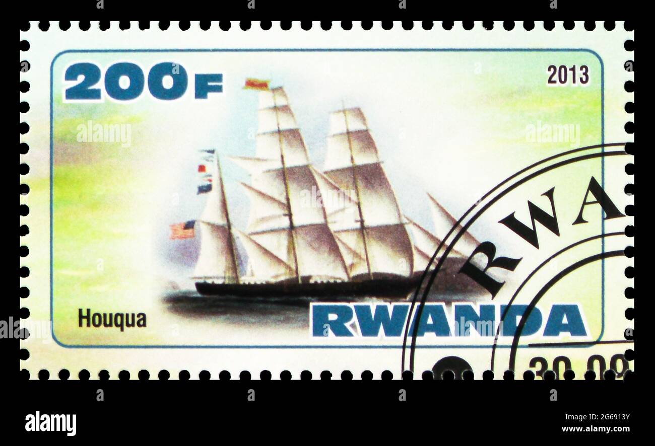 MOSCOW, RUSSIA - MARCH 28, 2020: Postage stamp printed in Rwanda shows ...
