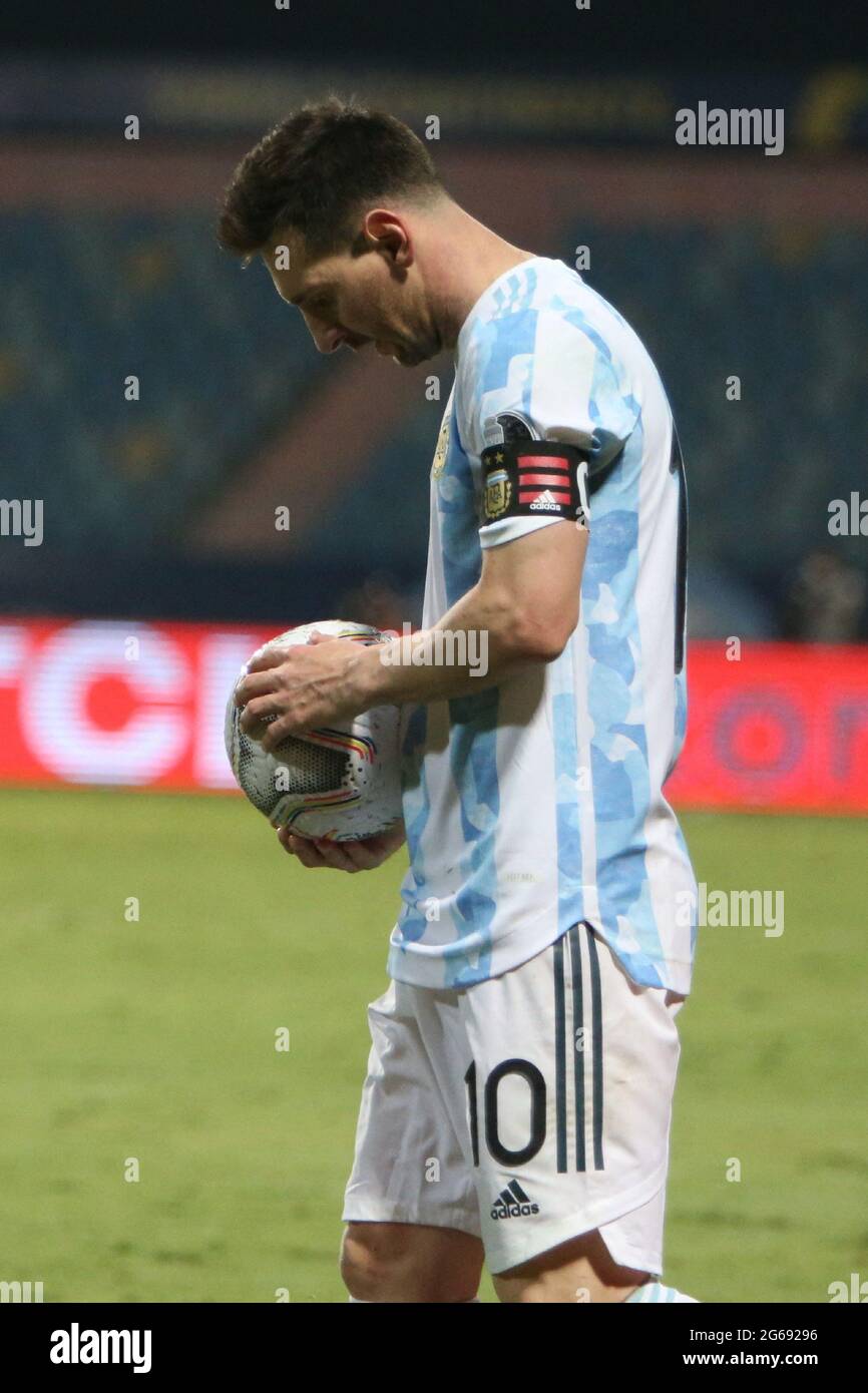 Goiania, Brazil. 04th July, 2021. l Lionel Messi of Argentine during ...