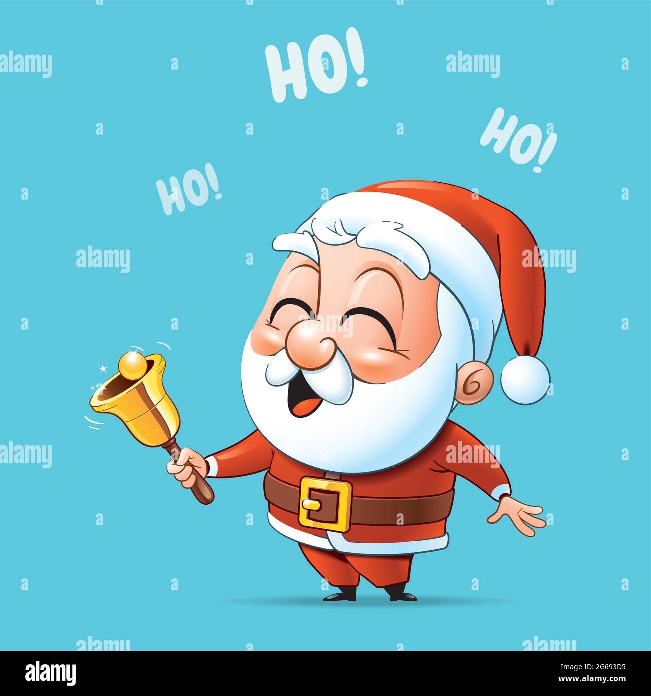 Cartoon illustration of a cheerful Santa Claus standing with a snowfall ...