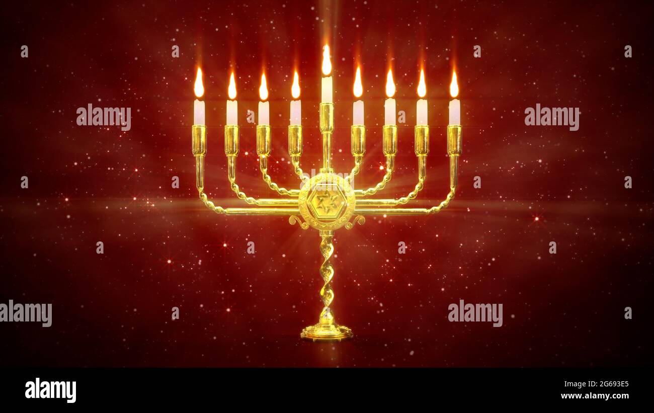nice gold hanukkah menora light - cg object 3D illustration Stock Photo ...