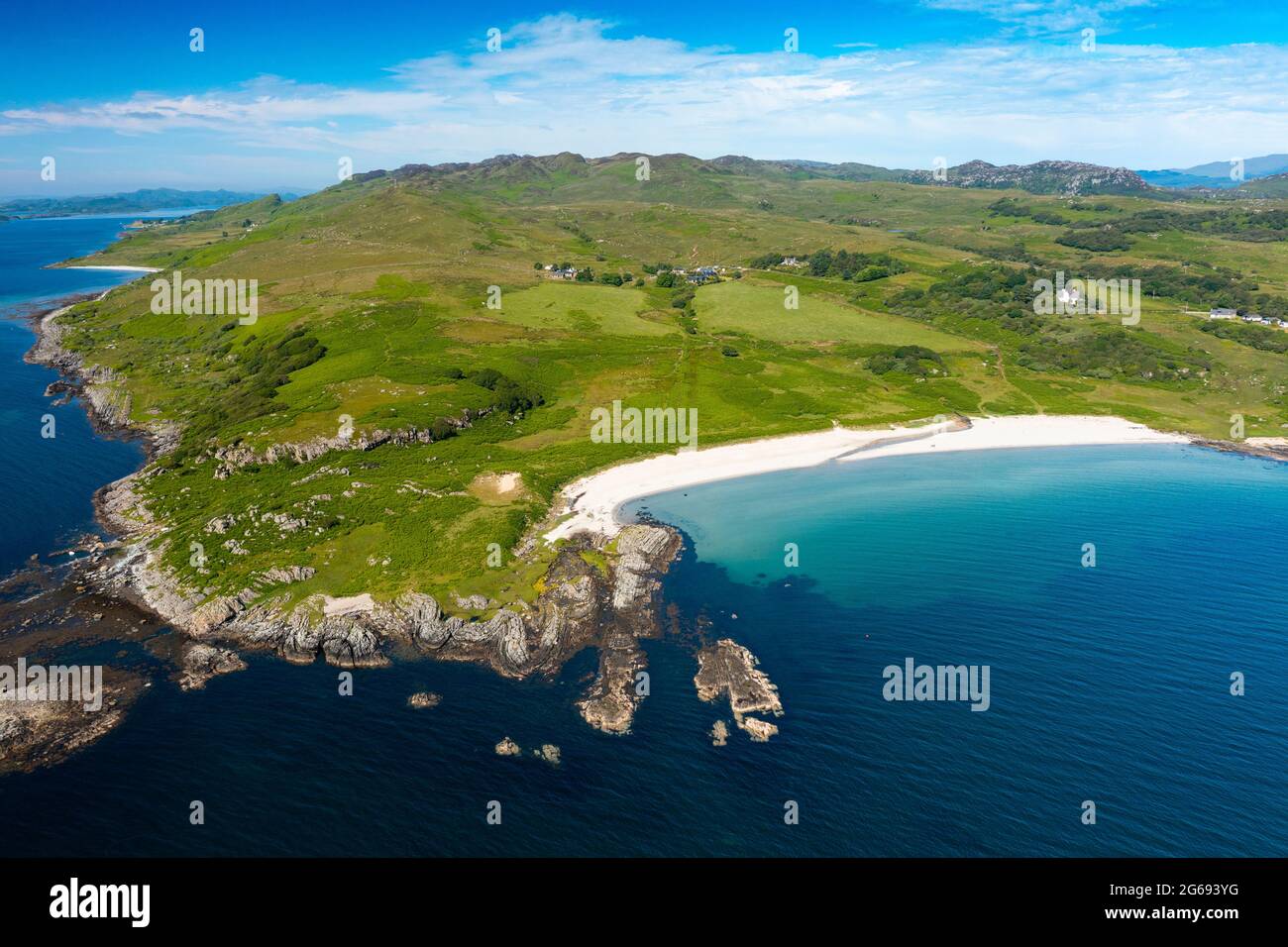 Aerial view form drone of Kilmory Beach on Kilmory Bay in Argyll & Bute ...