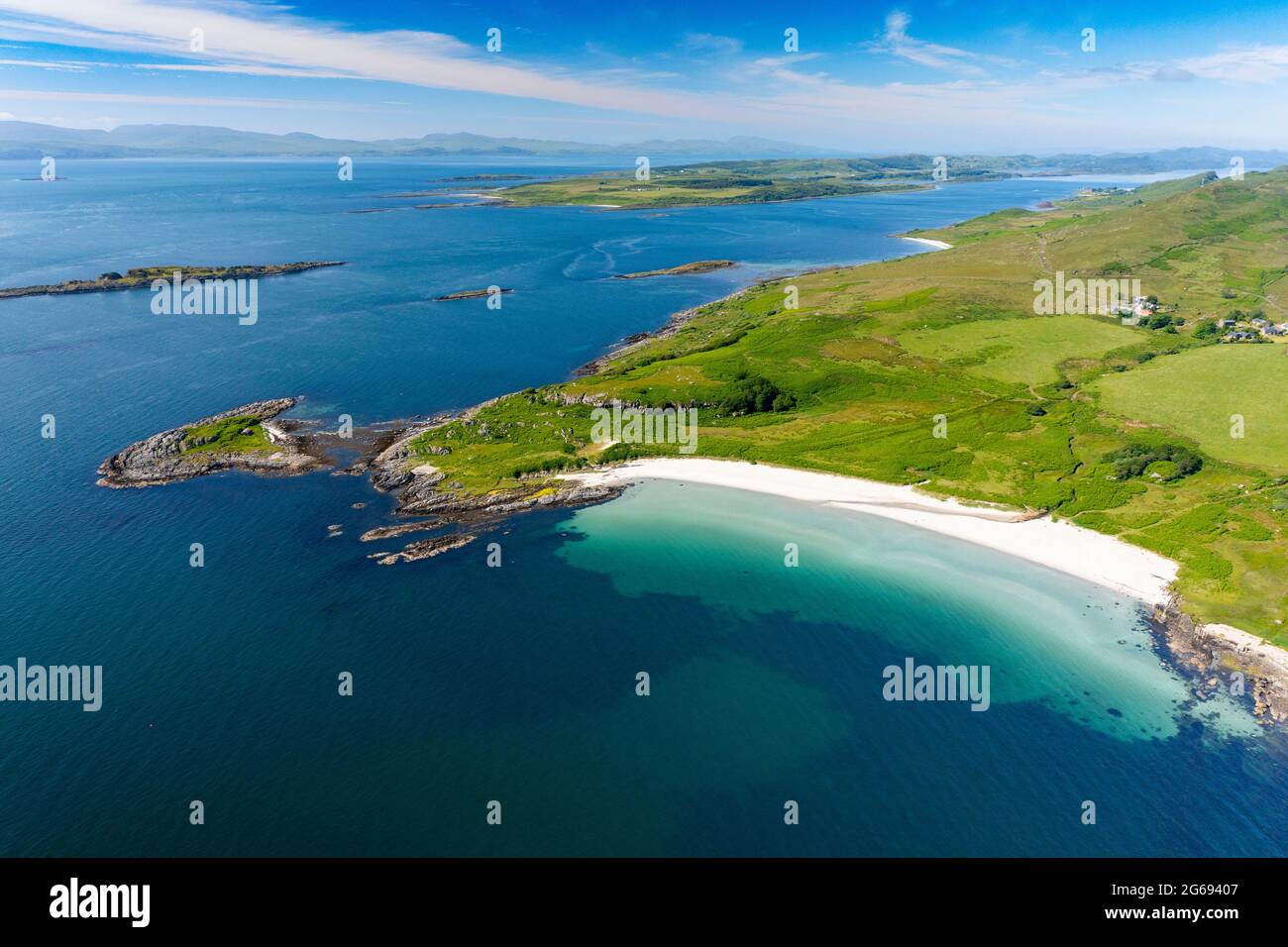 Aerial view form drone of Kilmory Beach on Kilmory Bay in Argyll & Bute ...