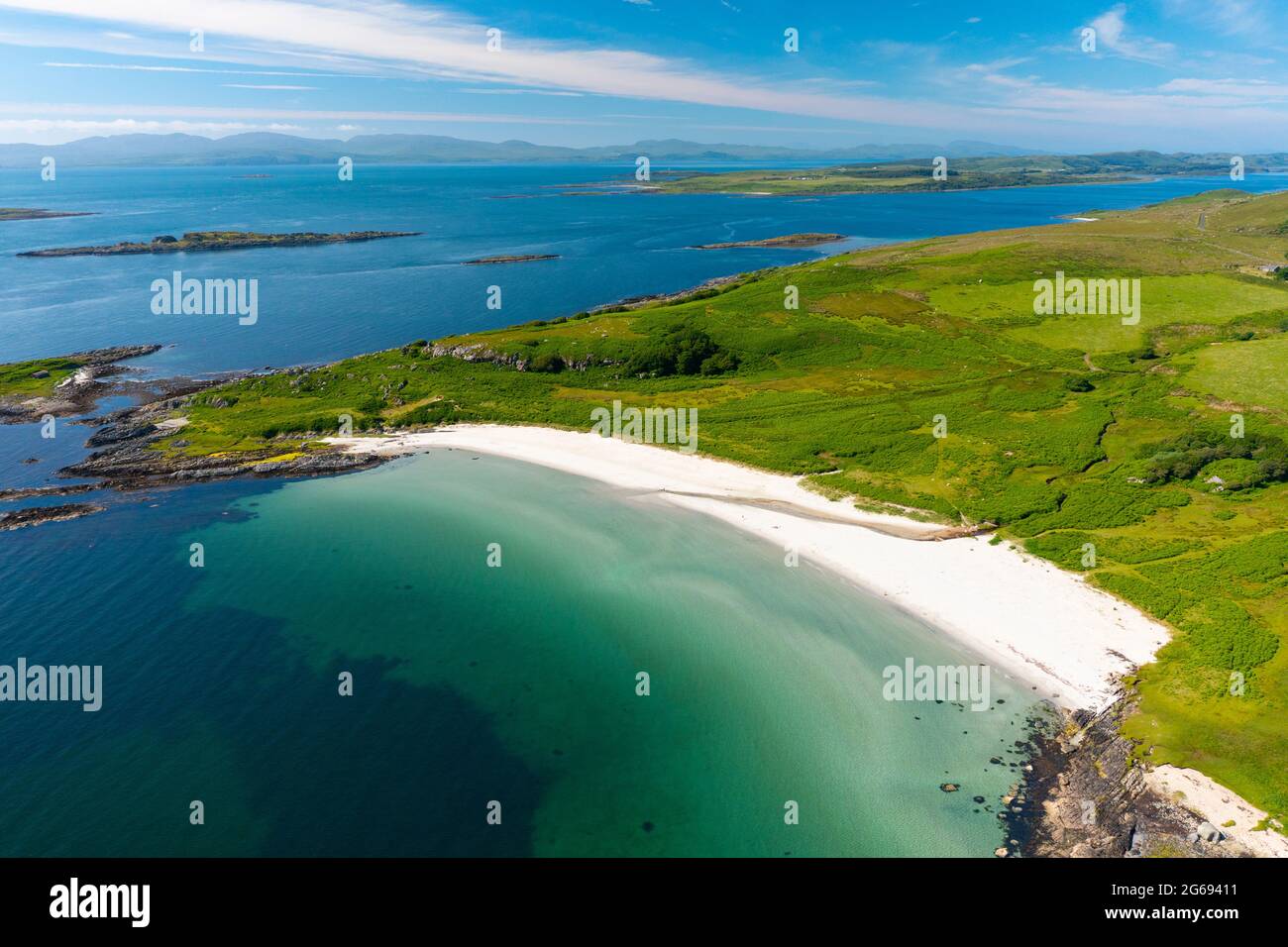 Aerial view form drone of Kilmory Beach on Kilmory Bay in Argyll & Bute ...