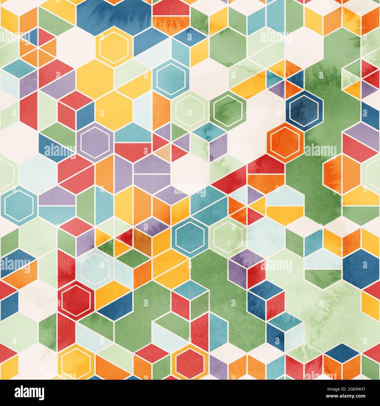Seamless pattern of hexagons in random colors in watercolor Stock Photo ...