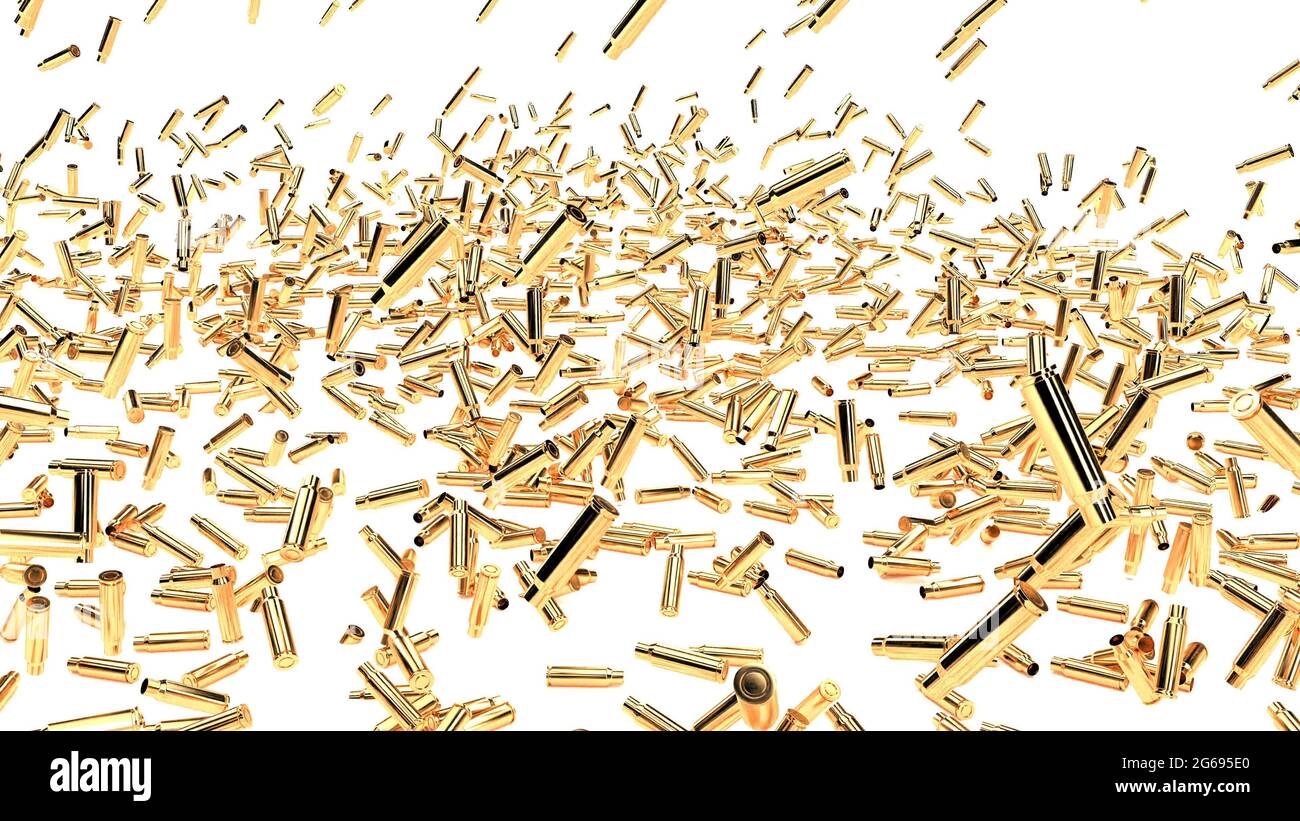 Bullet casings fly camera 3d render Stock Photo - Alamy