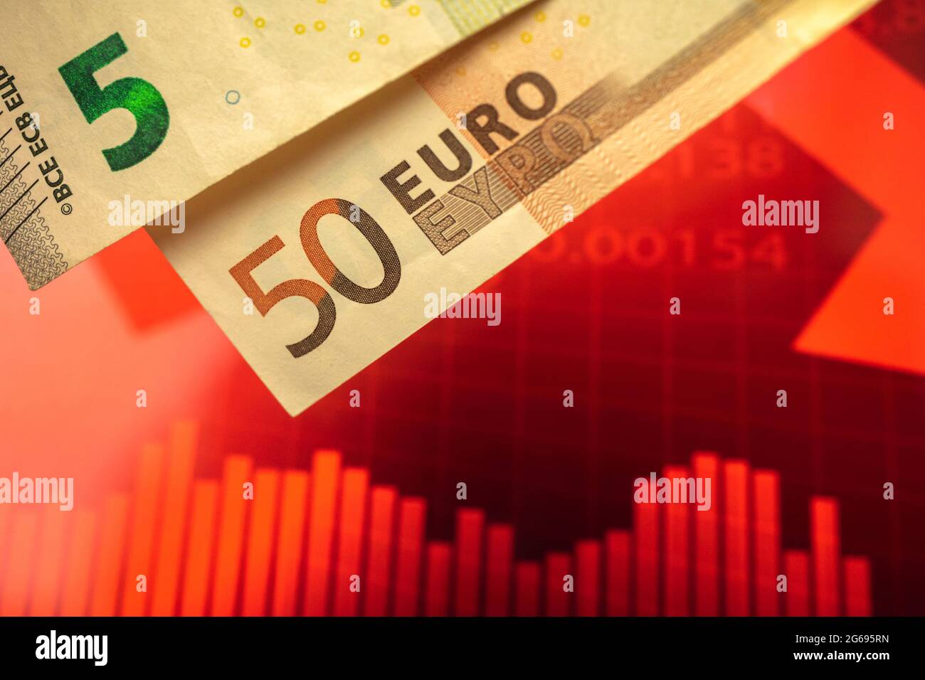Falling Euro currency chart, collapse and crisis in Europe union ...